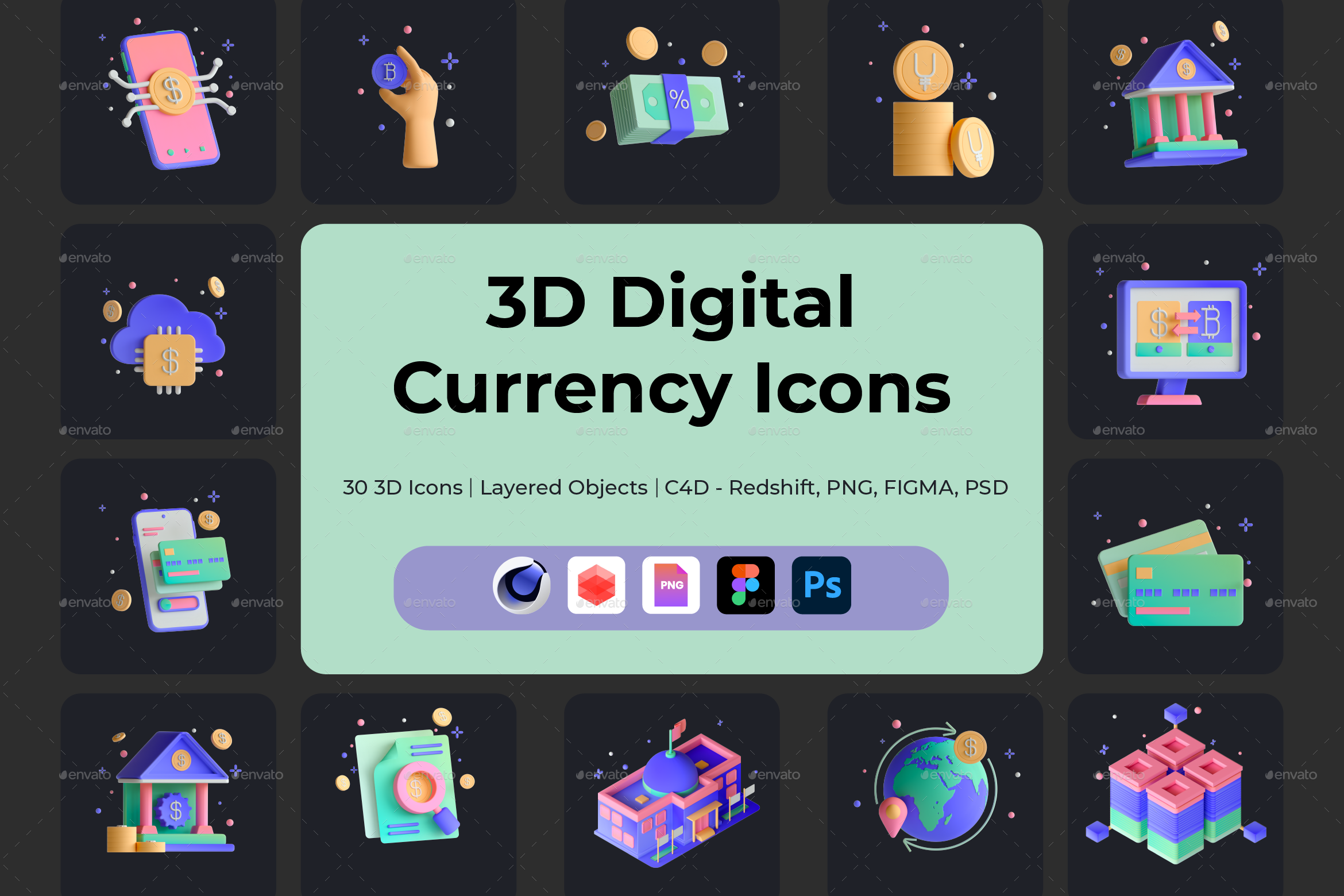 Digital Currency 3D Icon Set, Graphics | GraphicRiver